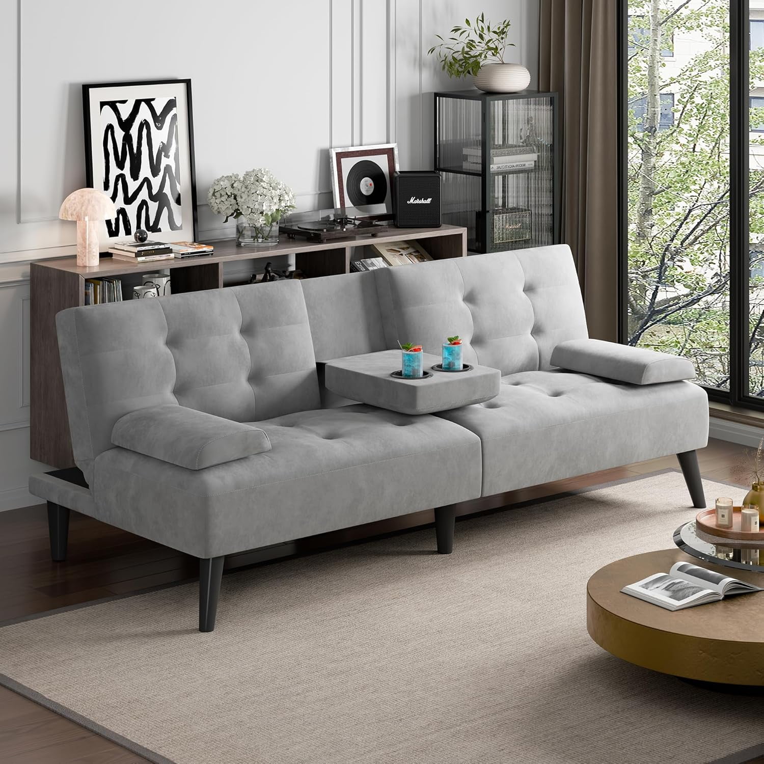 JAMFLY Futon Couches Loveseat Sofa Bed, Convertible Lazy Futon Sofa Bed ...