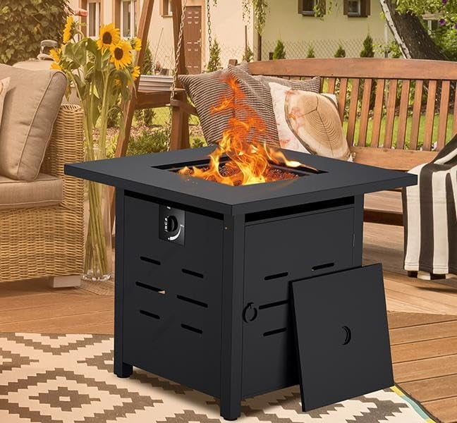 JAMFLY Propane Fire Pit 28" Outdoor Fire Pit Table 50000 BTU Square Gas ...