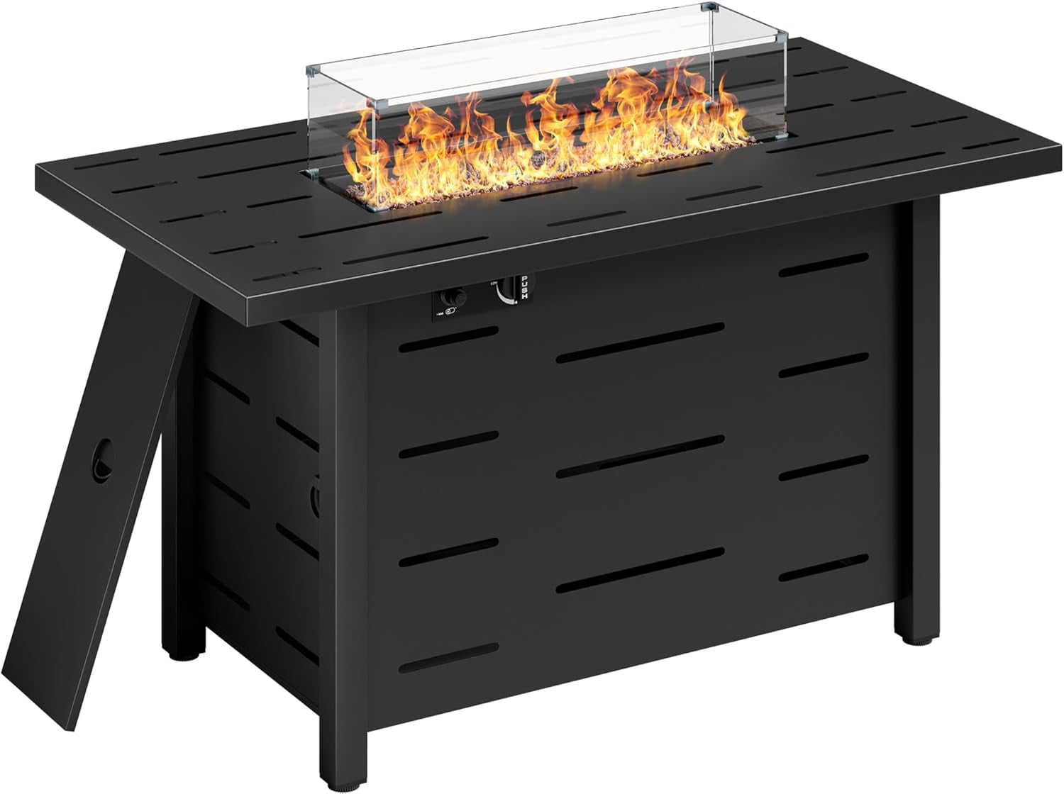 JAMFLY Propane Fire Pit 30" Outdoor Fire Pit Table 50000 BUT Square Gas Fire Table with Lid ...
