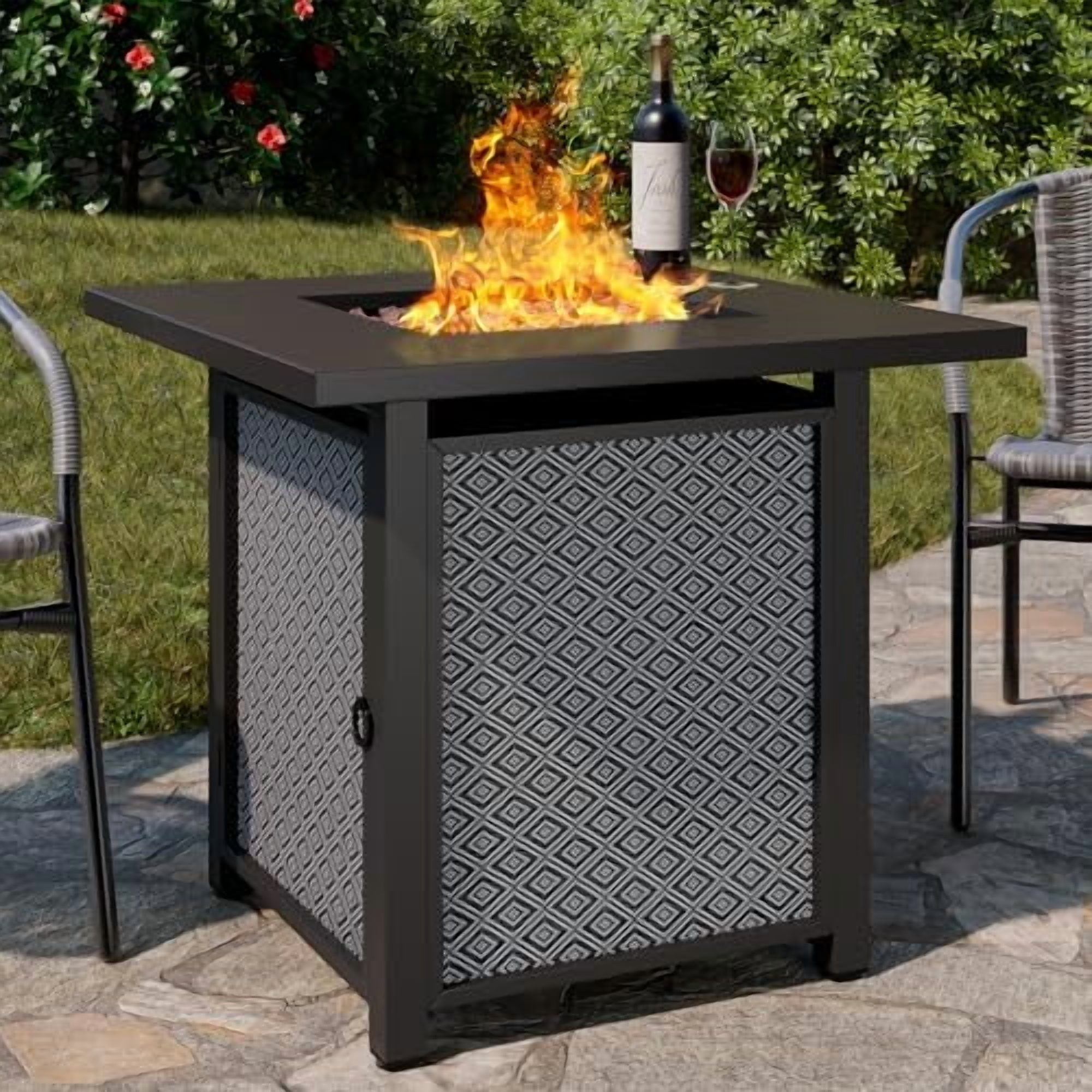 JAMFLY Propane Fire Pit Table Outdoor 28 Inch, Patio Gas Fire Pits ...