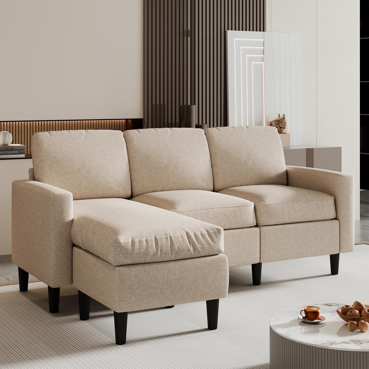 JAMFLY Sectional Sofa Couch for Living Room, Small L Shaped Couch with ...
