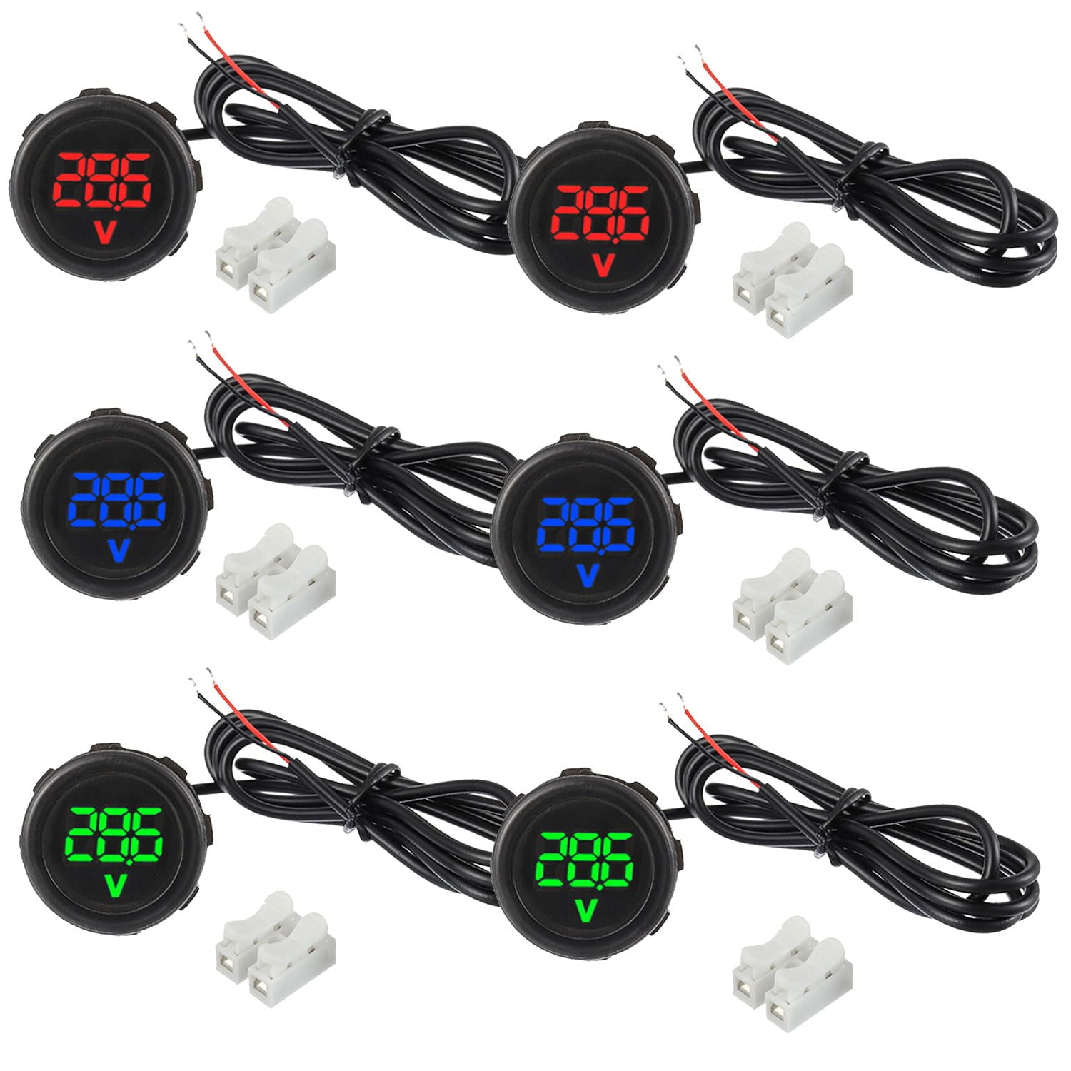 JAMHER 6 Pieces Waterproof DC 4V-100V Voltmeter Gauge, Car Voltage ...