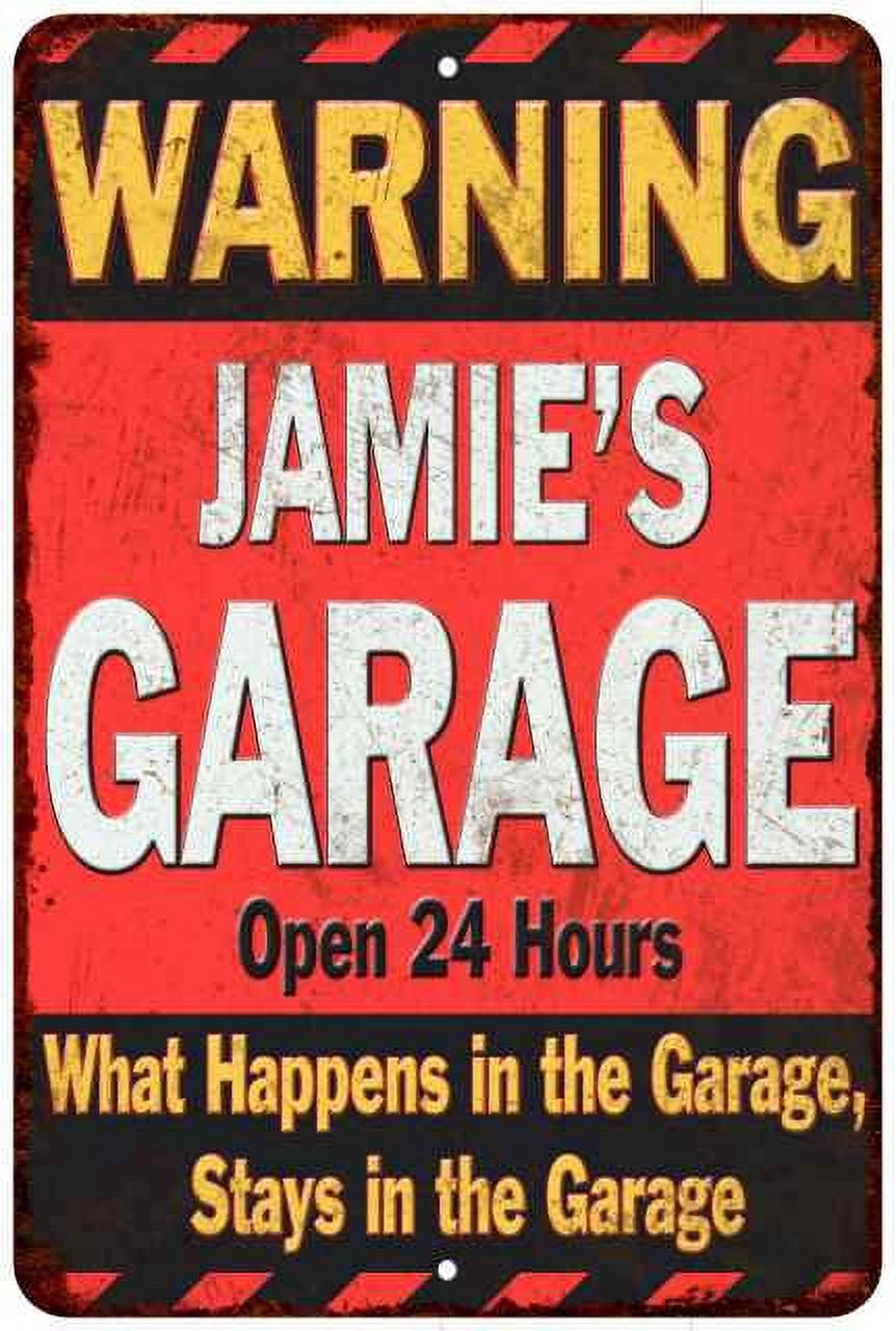 JAMIE'S Garage Warning Man Cave Wall Decor 12 x 18 Matte Finish Metal ...