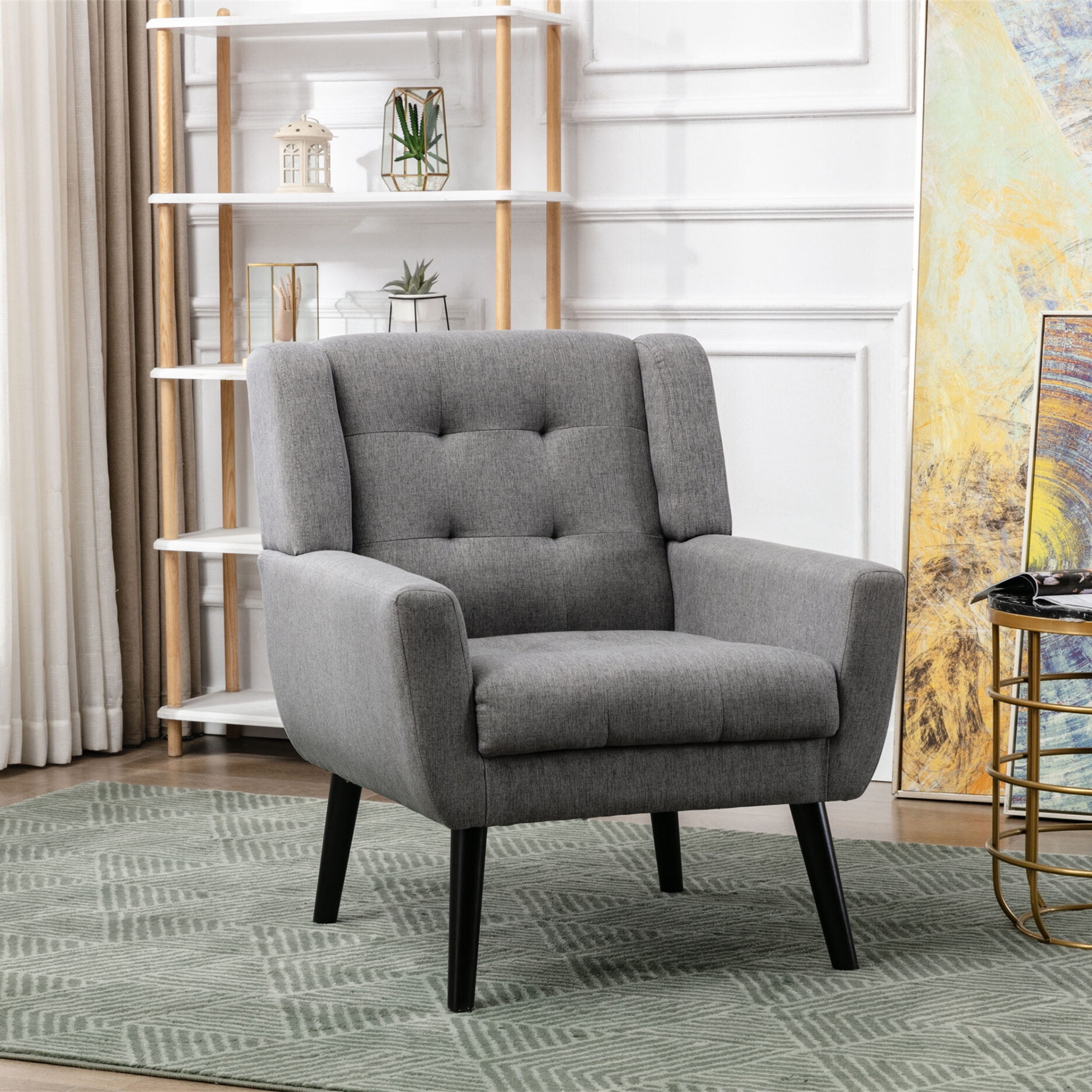 JAMPOOCA Modern Linen Upholstered Accent Chair, Sigle Side Sofa Chair ...
