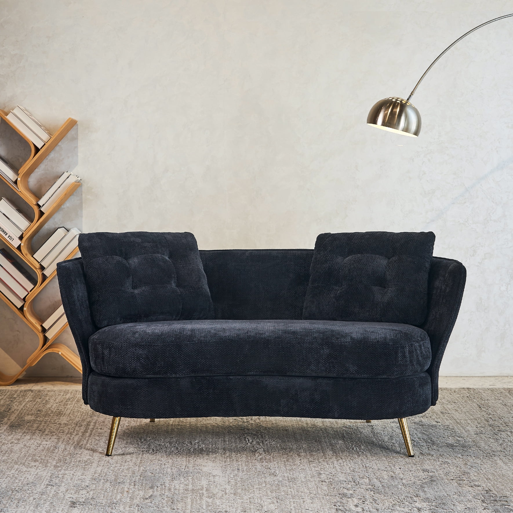 JAMPOOCA Modern Tufted Velvet Two-Seat Tub Barrel Sofa Couch ...