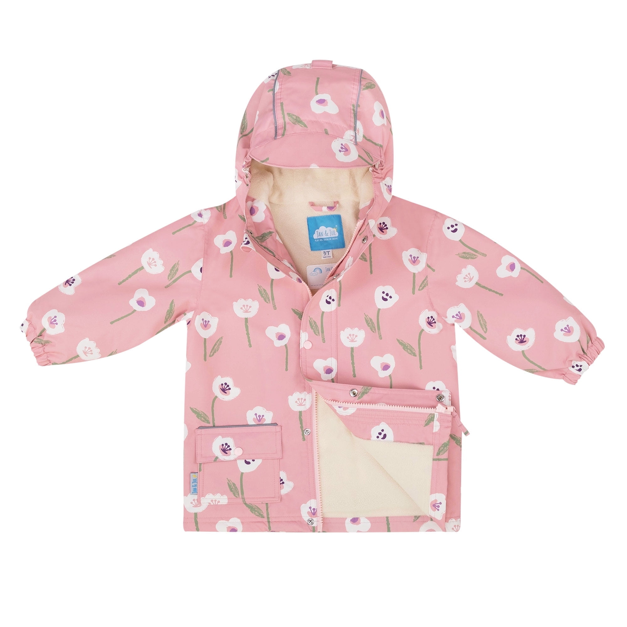 JAN & JUL Fleece-lined Rain Jacket for Girls, Waterproof Coat with ...