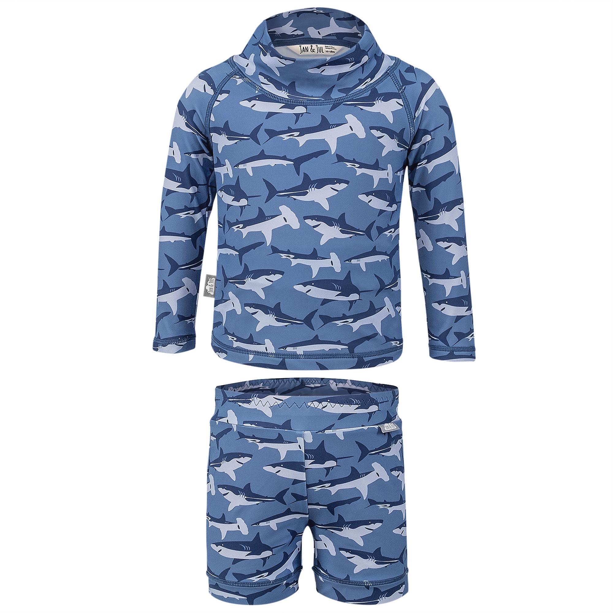 JAN & JUL Long Sleeve Toddler Rash Guard Set for Girls (3T, Shark ...