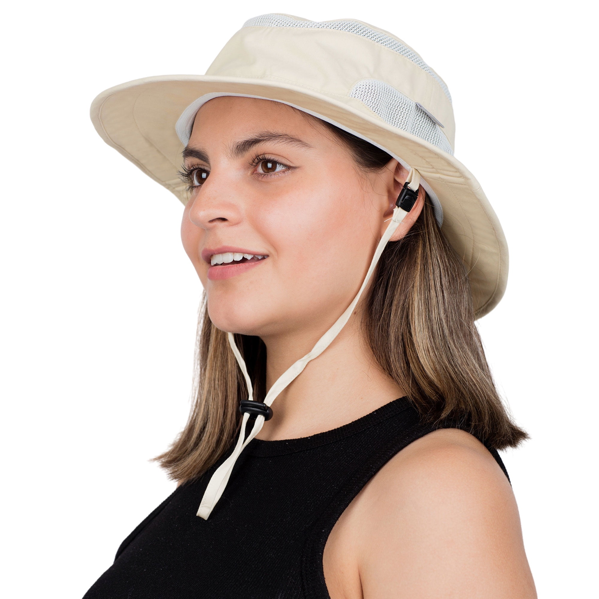 JAN & JUL Packable Sun-Hats for Women with Chin-Strap (Jasper: Beige, M ...