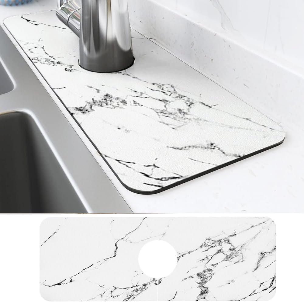 JANABANG Kitchen Sink Splash Guard,Marble Veining Sink Faucet Absorbing ...