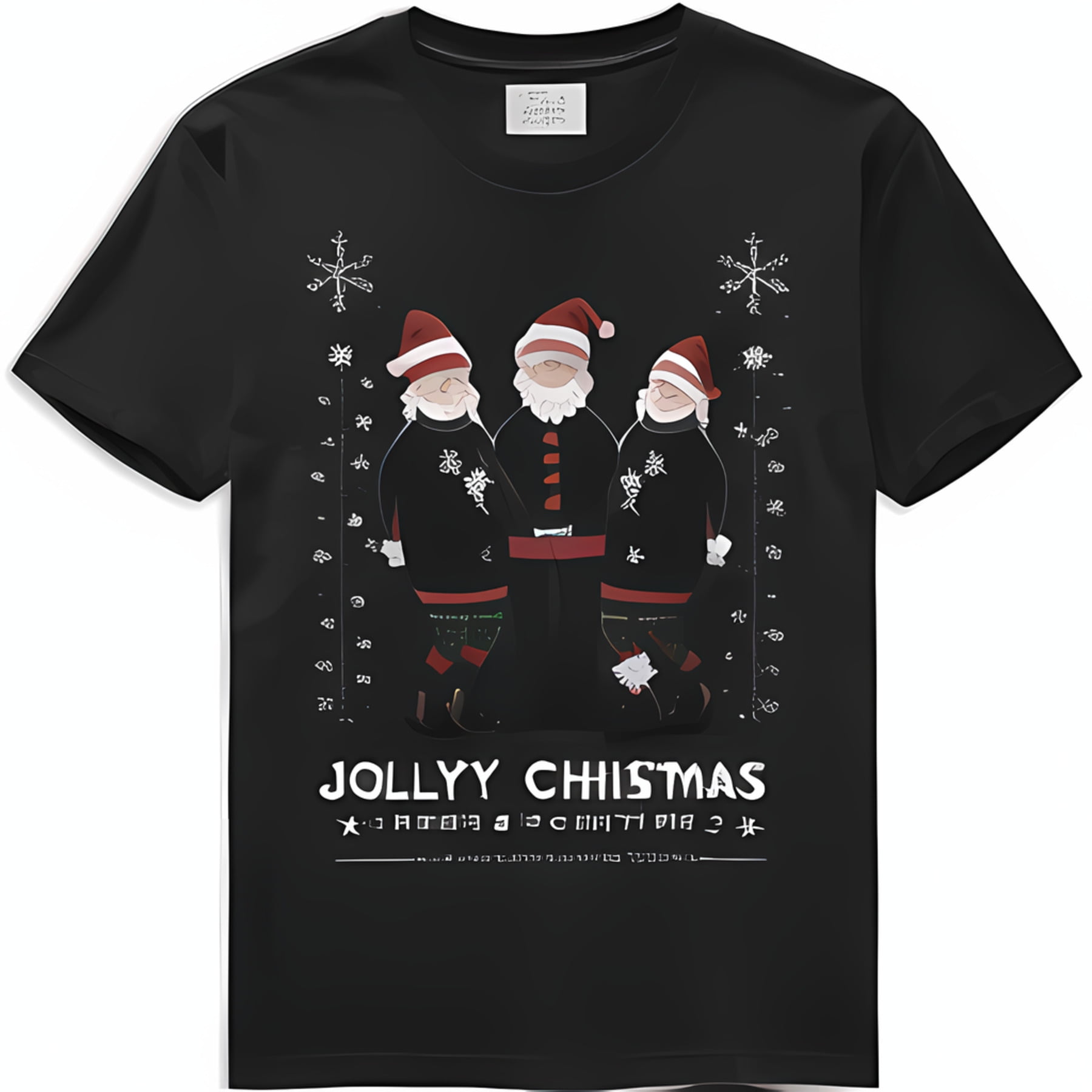 JANCH Christmas Characters in Kilts & Santa Claus Black T-Shirt Festive ...