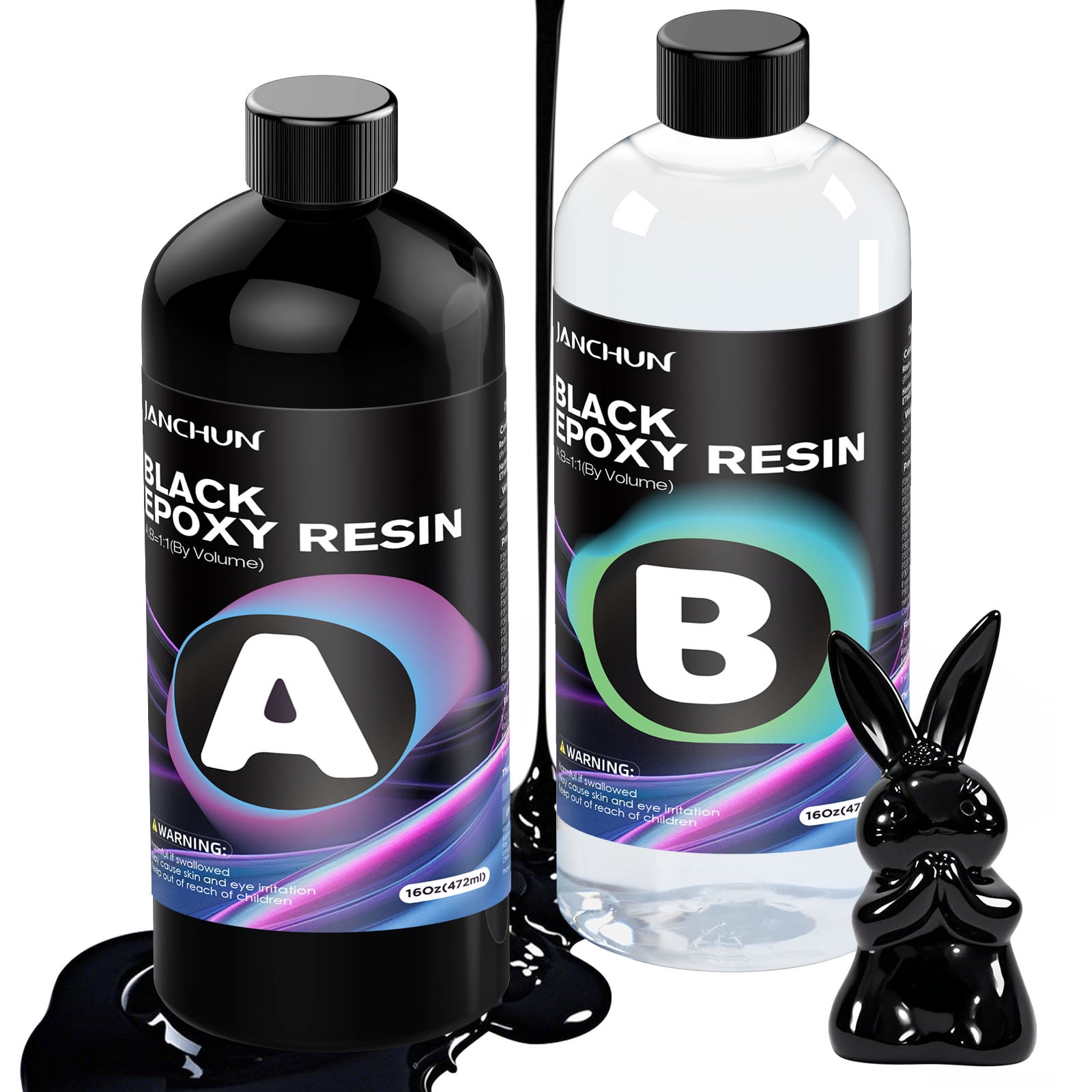 JANCHUN 32 Oz Black Epoxy Resin, No-Bubble, High Purity, Self Leveling ...
