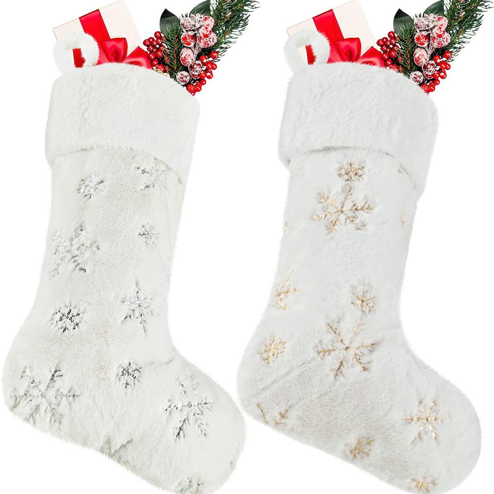 JANDEL Sequin Embroidered White Snowflake Christmas Stockings, 18" (2 ...