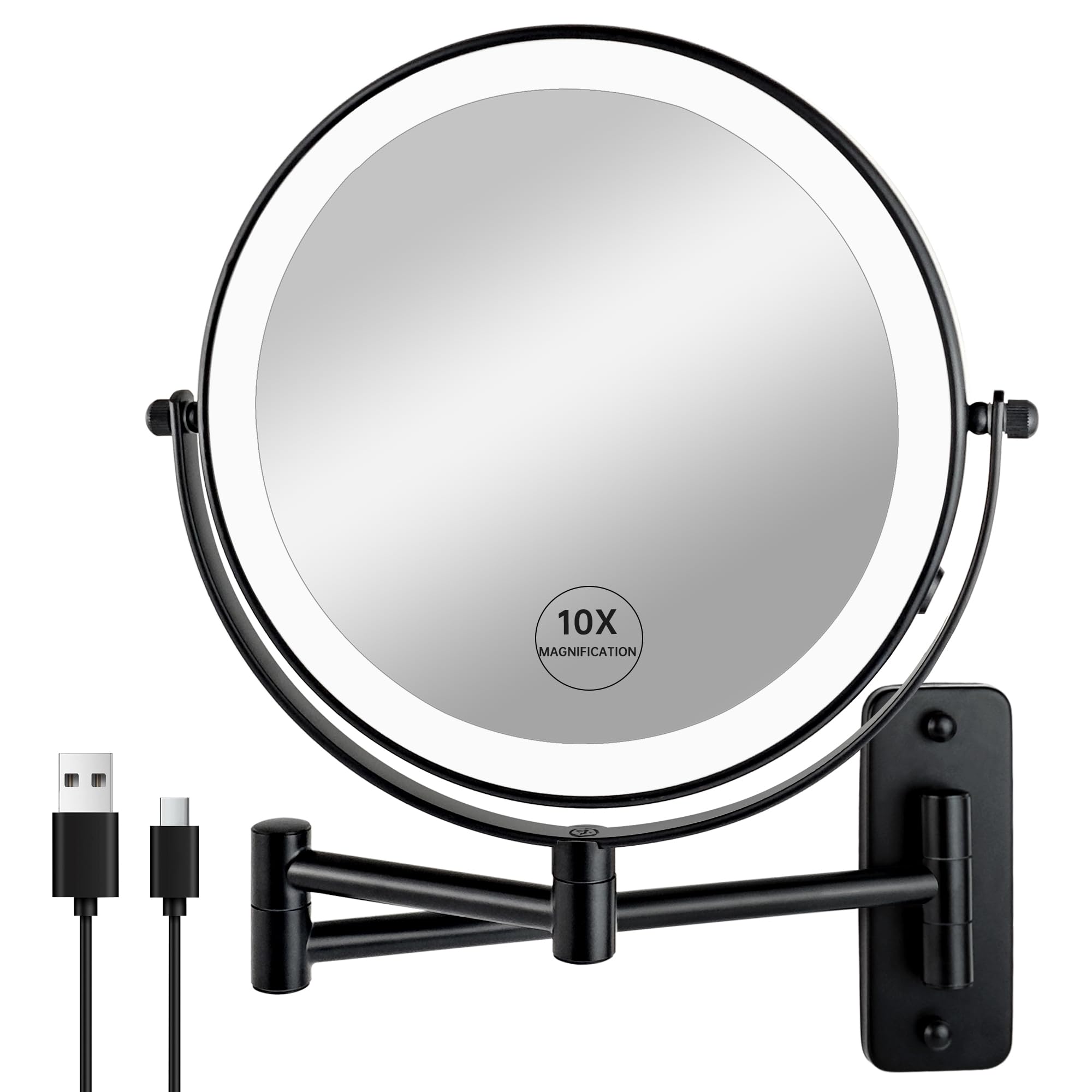 JANEEVA 8" Wall Mounted Lighted Makeup Mirror,Rechargeable Double 1X ...