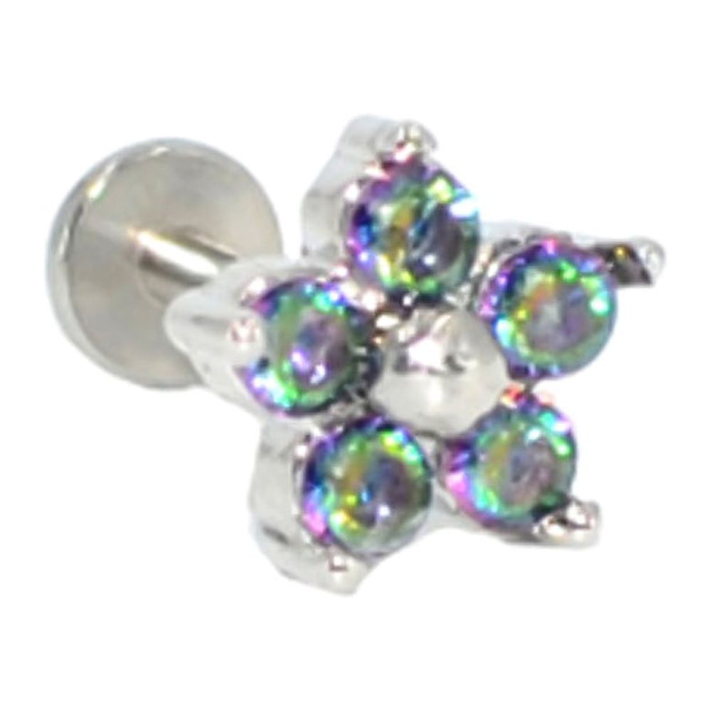 JANGSLNG 1Pc Women Titanium Steel Faux Opal Flower Labret Lip Ring Ear ...