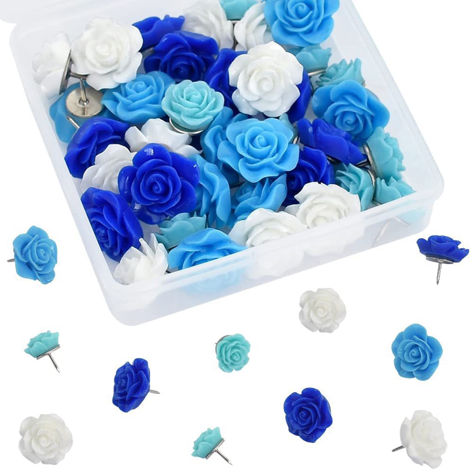 JANGSLNG 40Pcs Rose Push Pins Cute Flower Shape Reliable Vivid Design ...