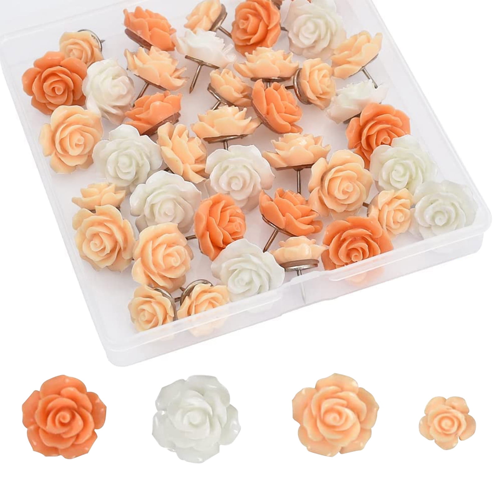 JANGSLNG 40Pcs Rose Push Pins Cute Flower Shape Reliable Vivid Design ...