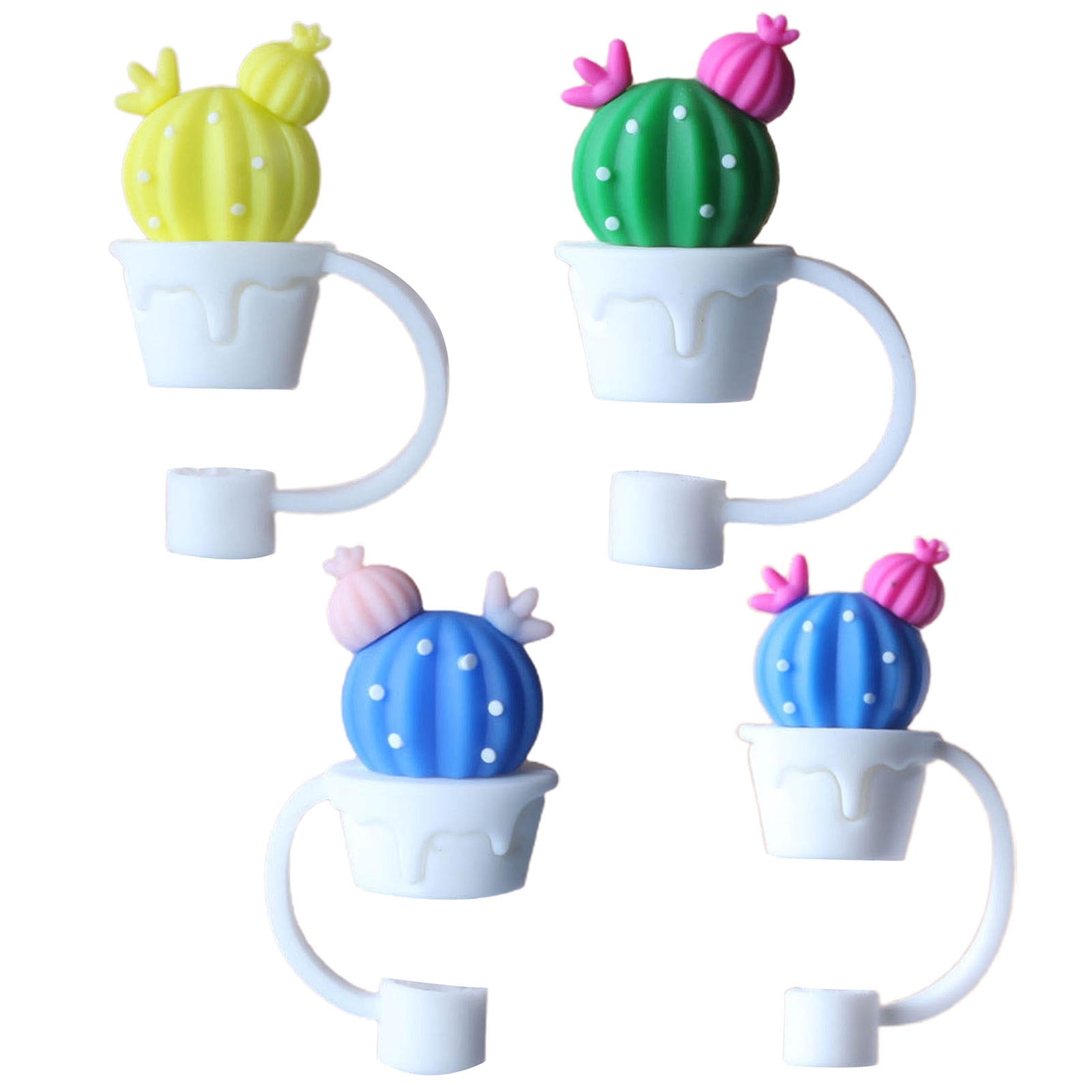 JANGSLNG 4Pcs Straw Cover 8mm Cute Cactus Food Grade Portable Reusable ...
