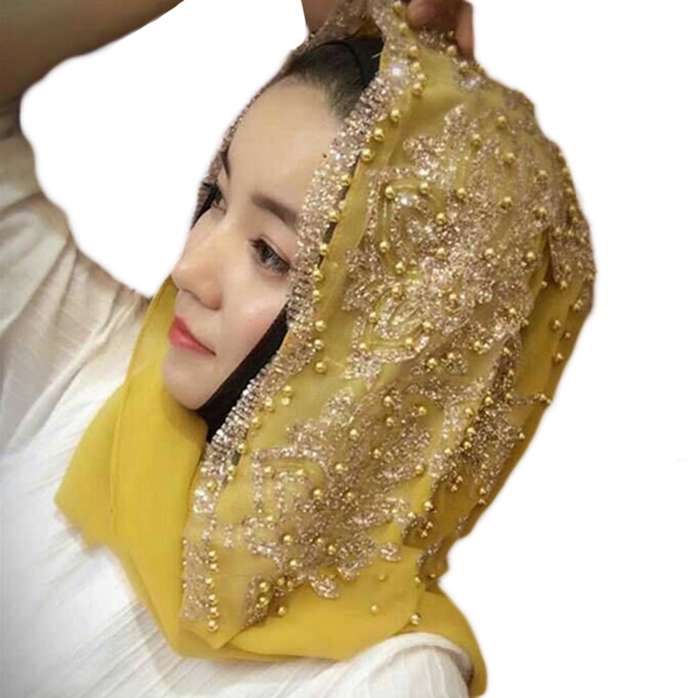 JANGSLNG Fashion Women Bead Decor Islam Muslim Ramadan Hijab Wrap Shawl ...
