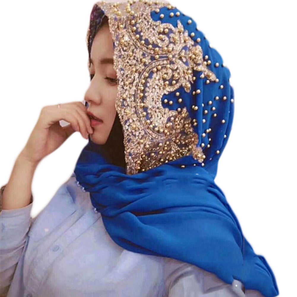 JANGSLNG Fashion Women Bead Decor Islam Muslim Ramadan Hijab Wrap Shawl ...