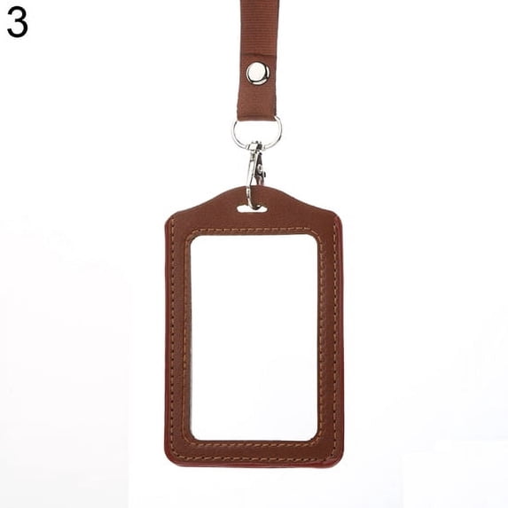 JANGSLNG Fashionable ID Badge Card Holder Faux Leather Frame Clear Case ...