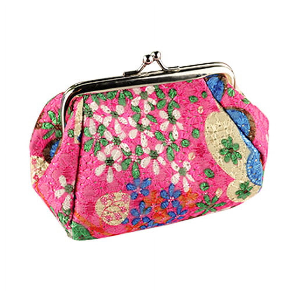 JANGSLNG Women Fashion Cute Flowers Embroidered Case Wallet Card Keys ...