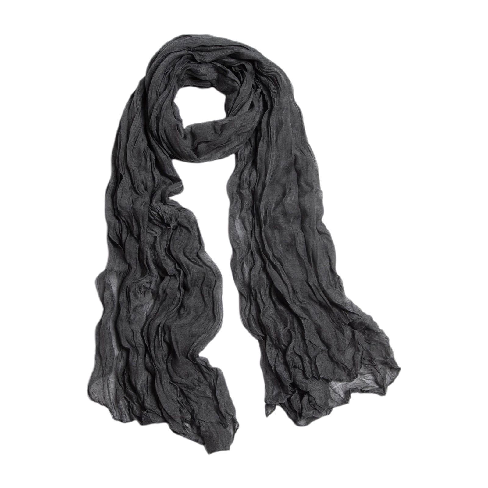 JANGSLNG Women Scarf Solid Color Long Wide Crumple Thin Decorative Soft ...
