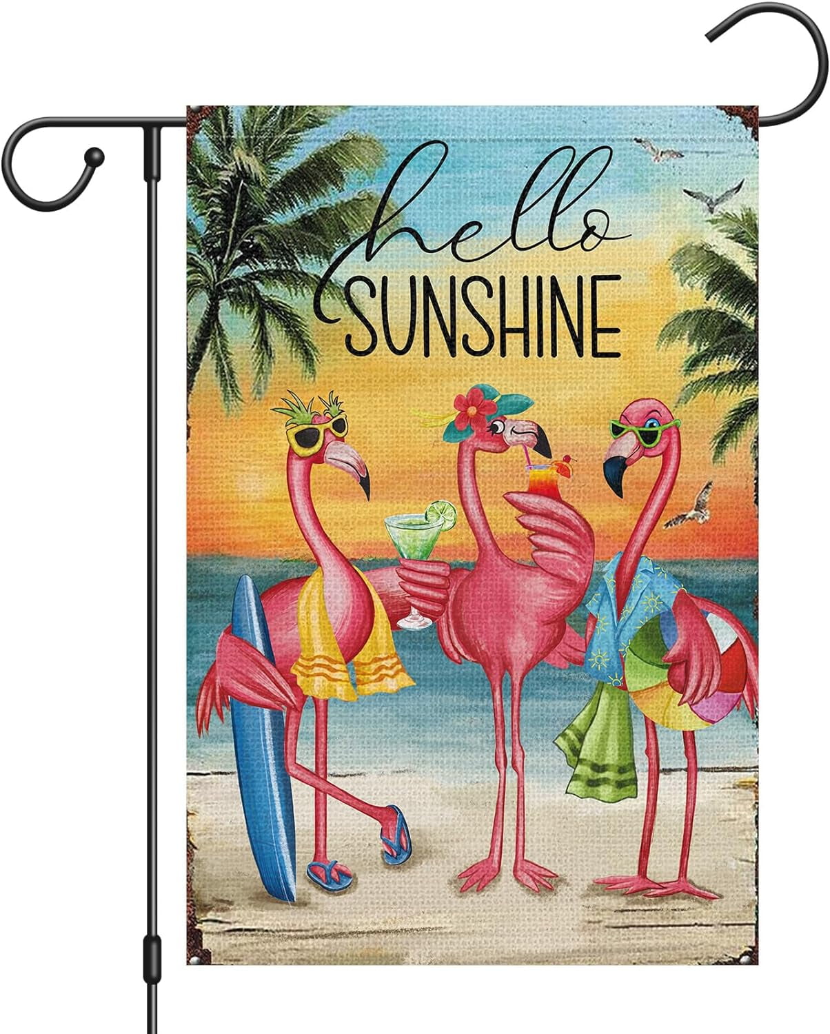 JANI Flamingo Hello Sunshine Hawaii Tropical Beach Holiday Garden Flags ...