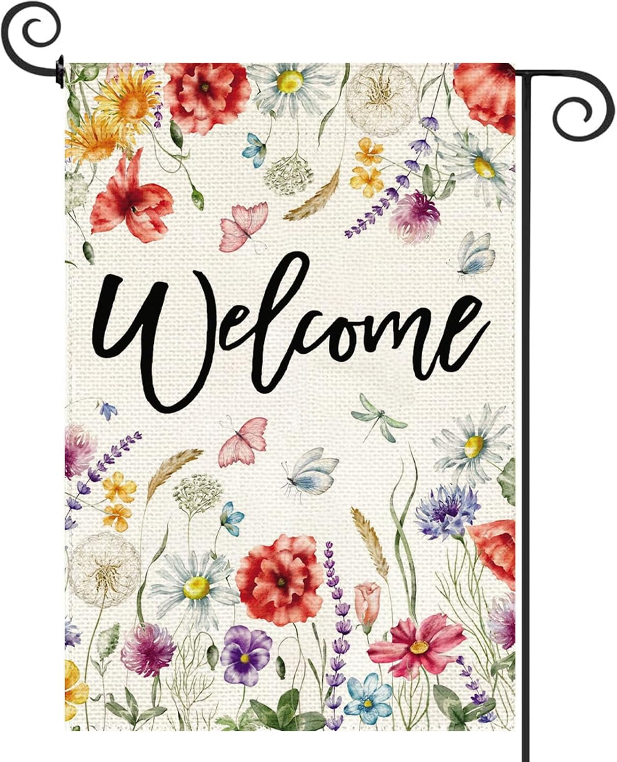 JANI Floral Summer House Flag Flowers Butterfly Large Yard Flag 28 X 40 ...