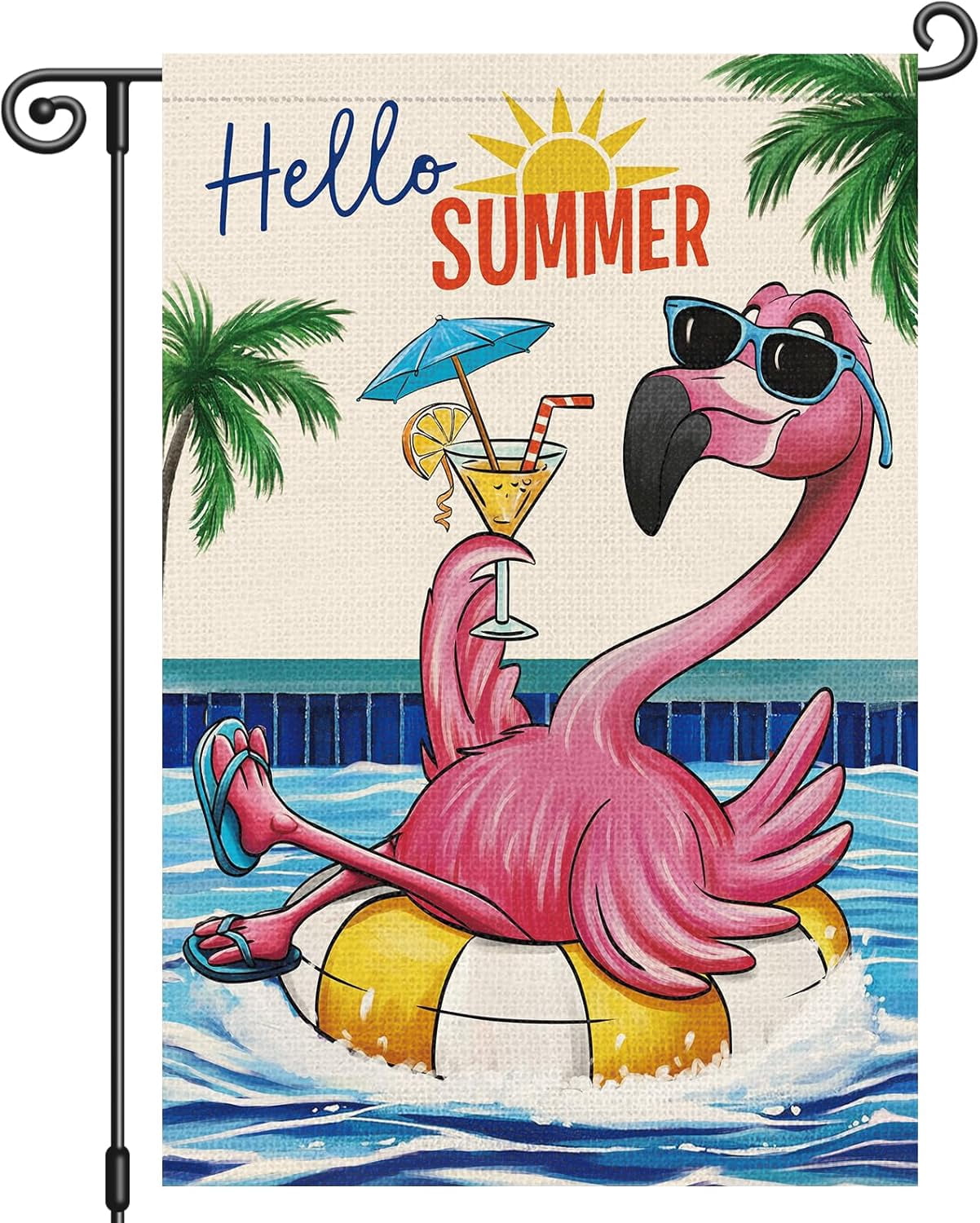 JANI Hello Summer Garden Flag Flamingo Sea Welcome 12x18 Inch Double ...