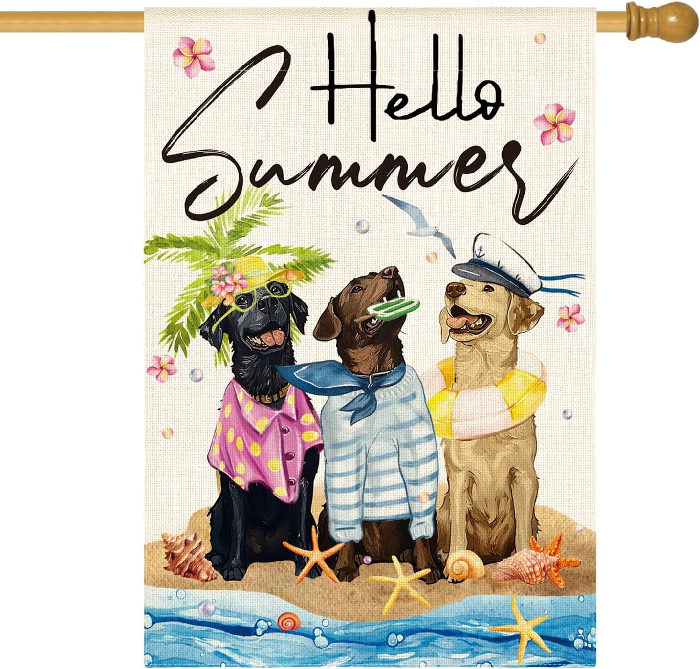 JANI Hello Summer Sea Beach Dogs House Flag 28x40 Inch Double Sided ...