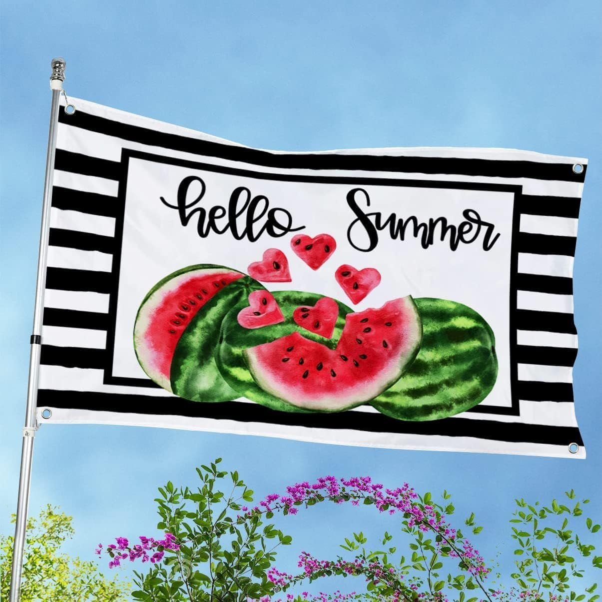 JANI Hello Summer Watermelon Garden Flag Double Sided Black Stripes ...