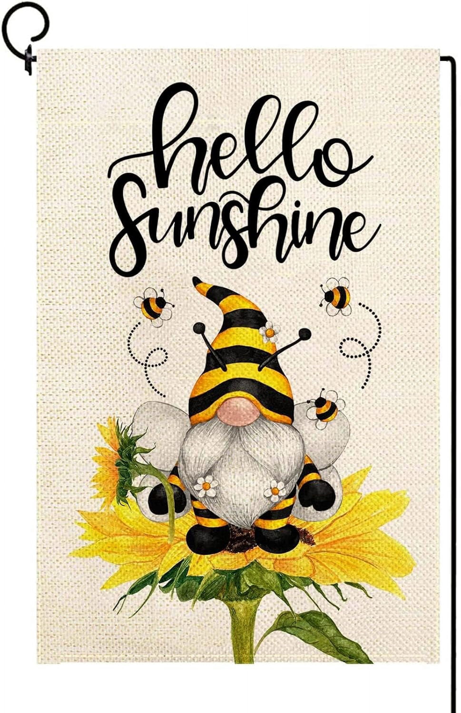 JANI Hello Sunshine Spring Summer House Flag Sunflower Gnome Bee Funny ...