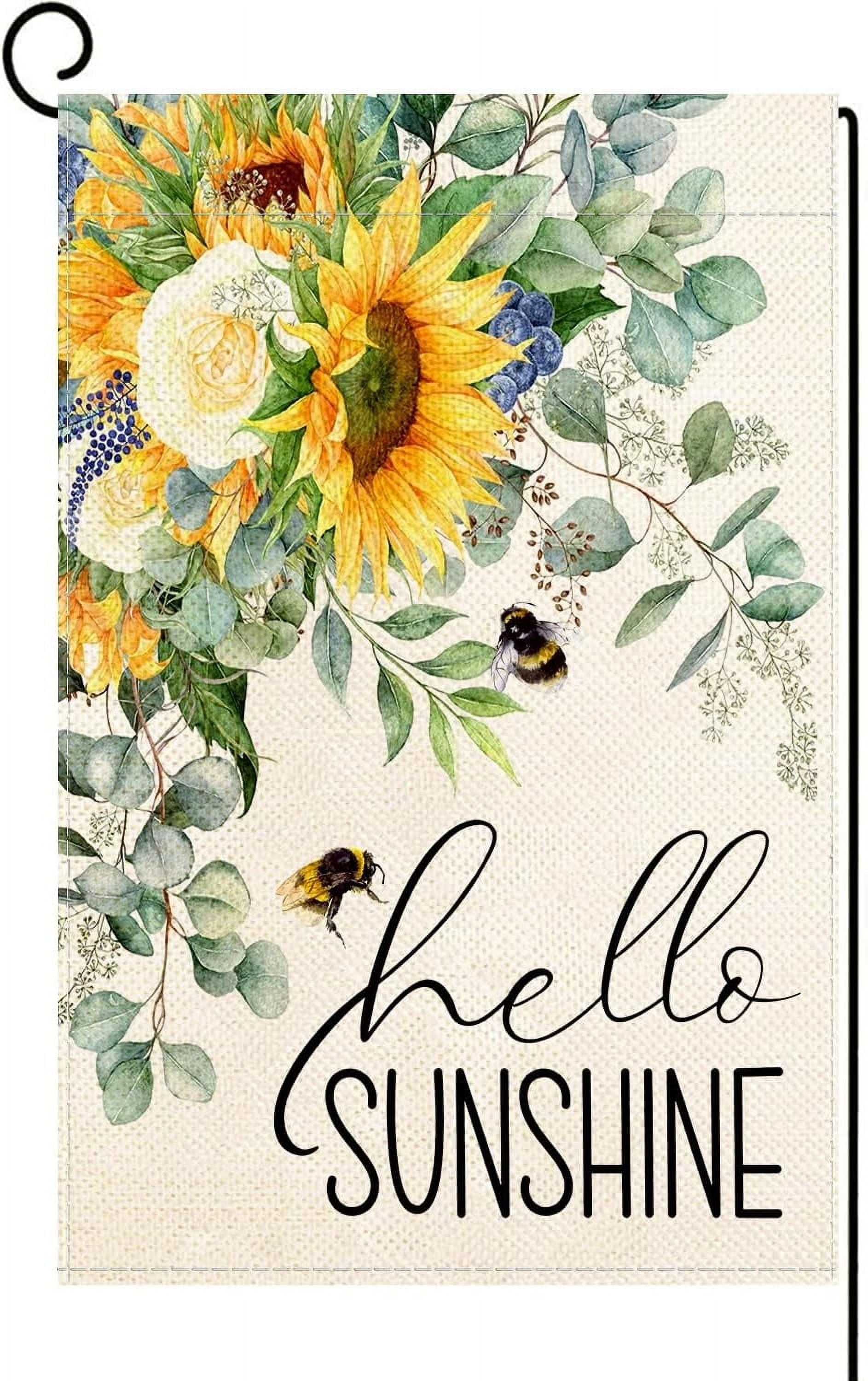 JANI Hello Sunshine Summer House Flag Sunflower Bee Eucalyptus Leaves ...