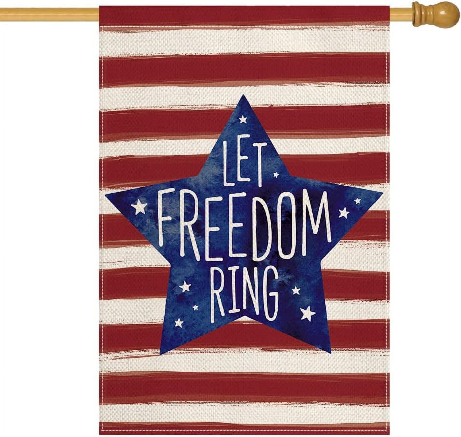 JANI Patriotic Watercolor Stars and Stripes Let Freedom Ring House Flag ...