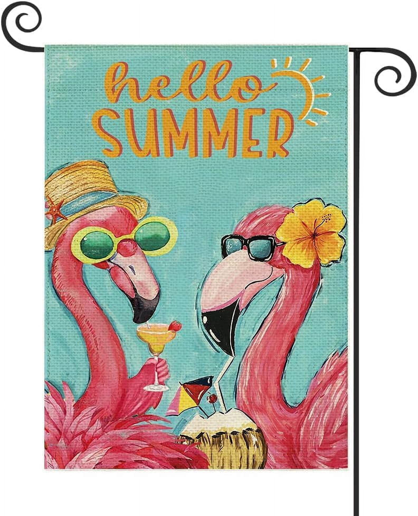 JANI Pink Flamingo Hello Summer House Flag Double Sided 28x40 Inch ...
