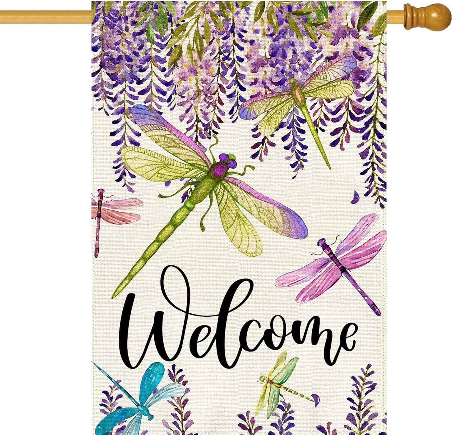JANI Spring Summer Flower Garden Flag Wisteria Dragonfly Floral Welcome ...