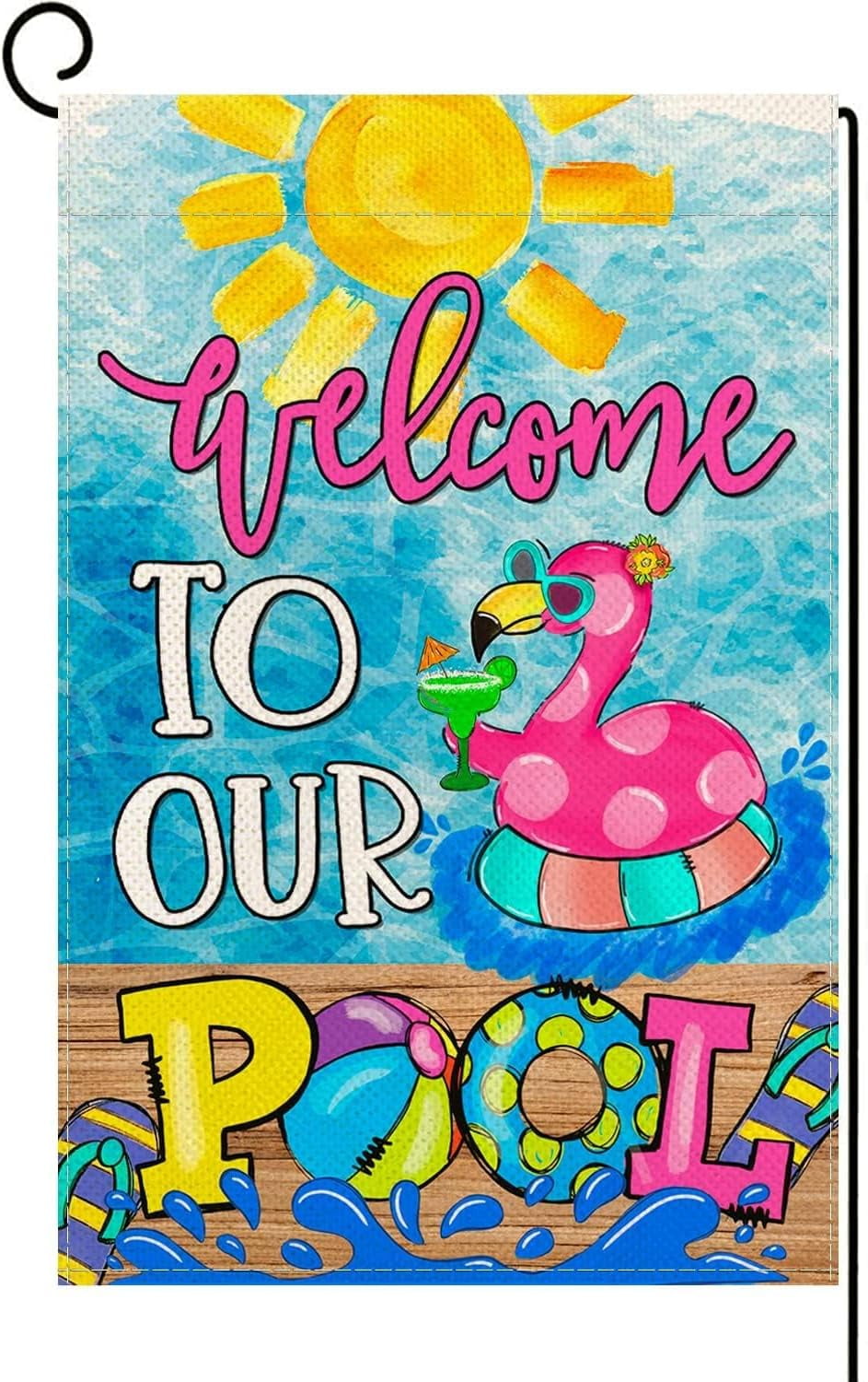 JANI Summer Pool Flamingo Garden Flag Double Sided Summer Welcome Pool ...