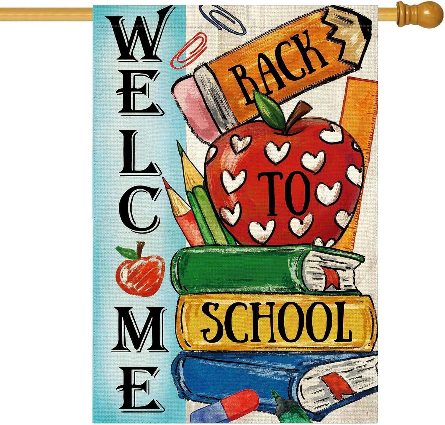 JANI Welcome Back to School House Flag 28 x 40 Inch Double Sided Apple ...