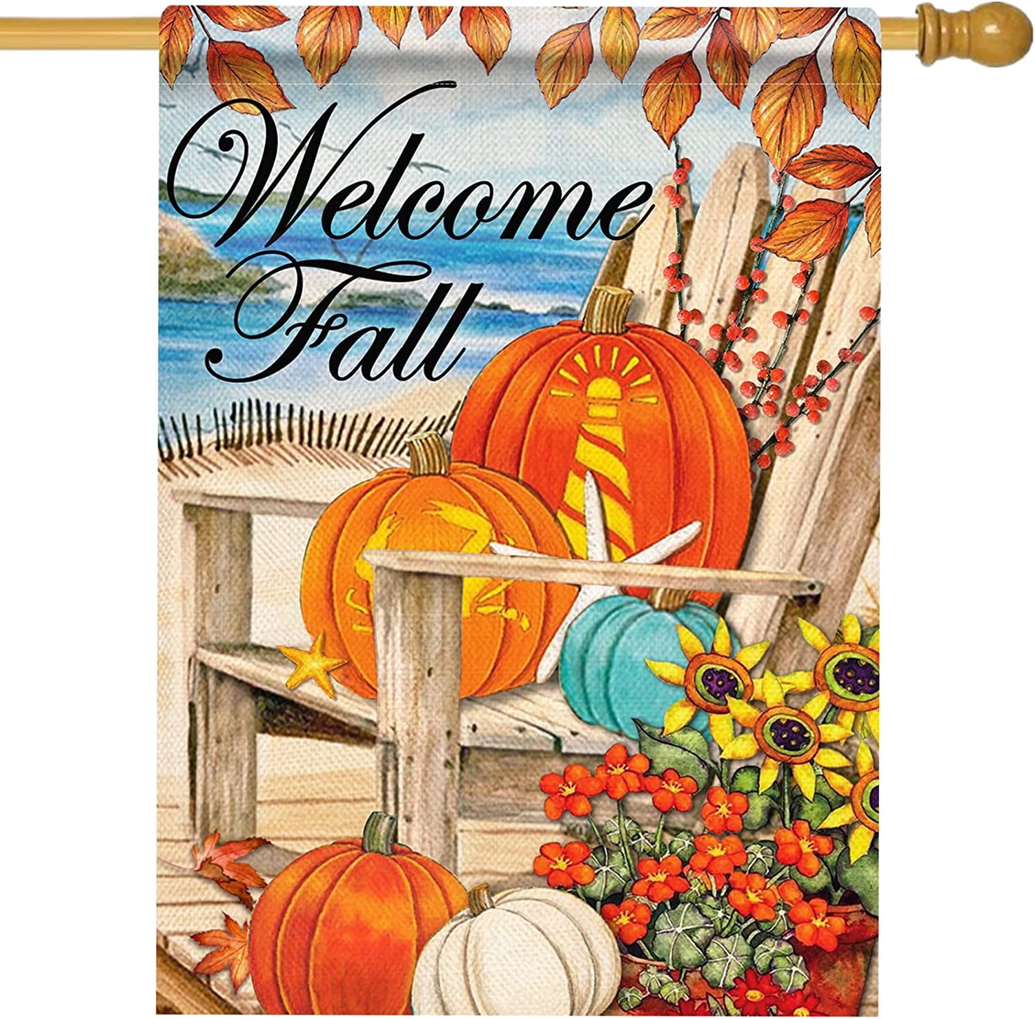 JANI Welcome Fall Beach Decorative Large House Flag Double Sided Autumn ...