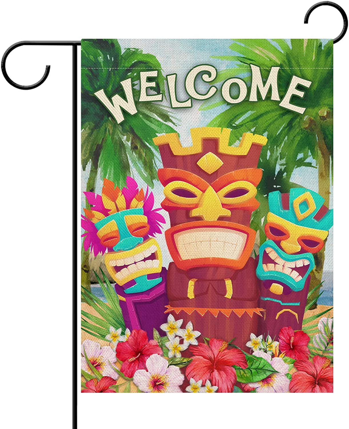 JANI Welcome Summer Tiki Tropical Hawaii House Flag, Hibiscus ...