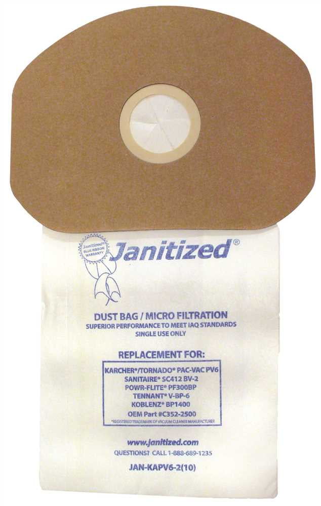 JANITIZED VACUUM BAG FOR TORNADO PAC-VAC PV6/TENNANT/POWR-FLITE ...