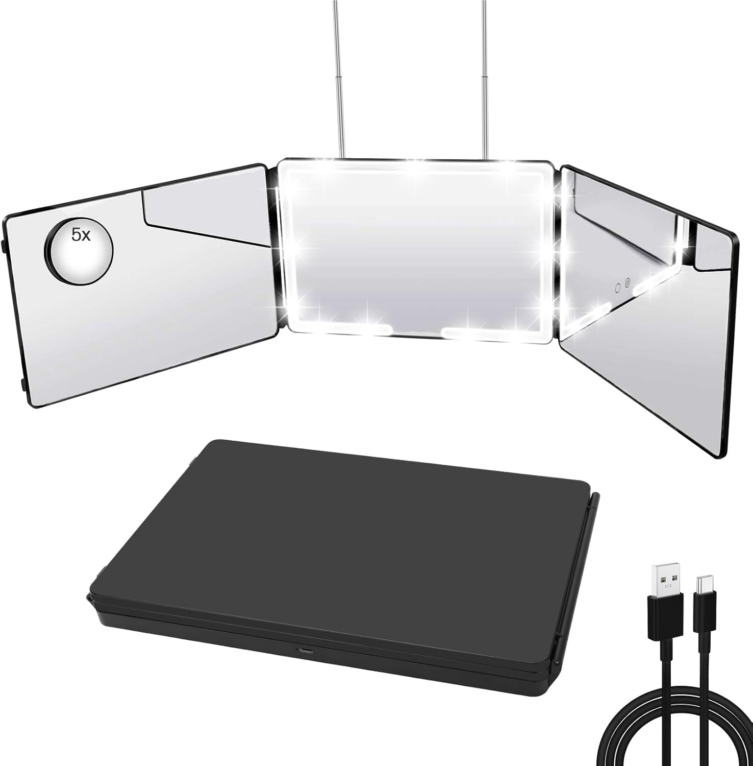 JANMPASK 3 Way Mirror, LED Home Mirror for Self Hair Cutting, 14x9 ...