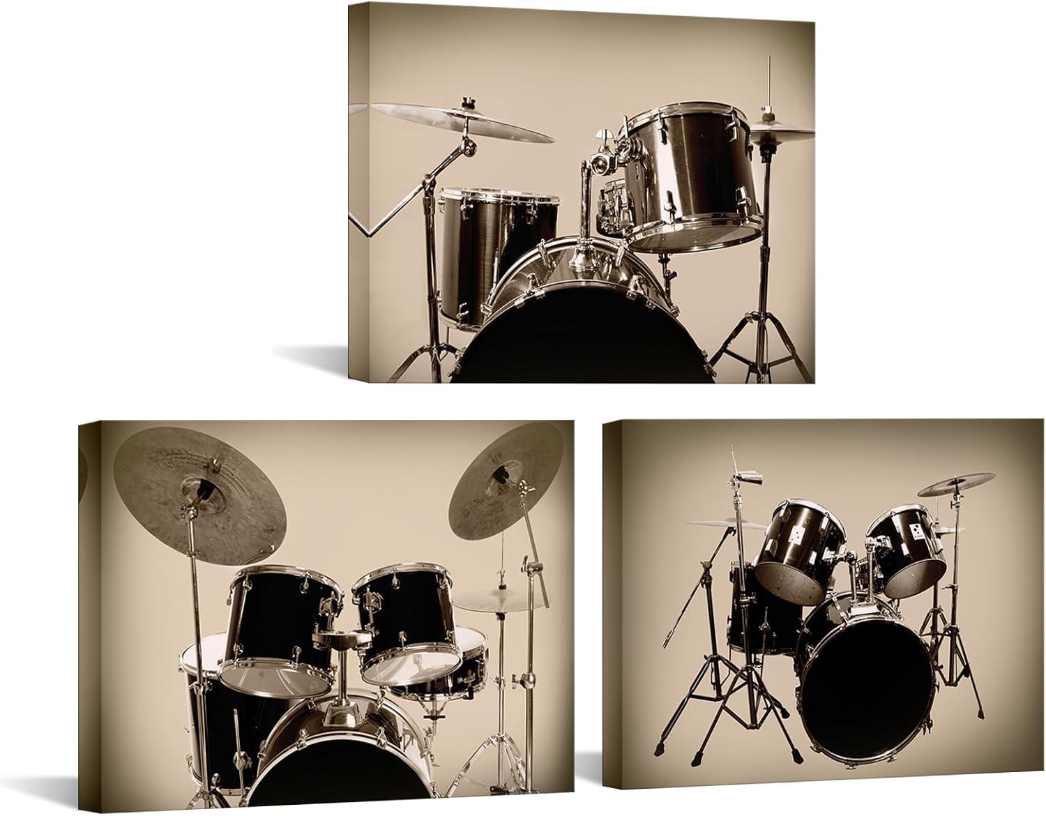 JANS.NO1 3-Piece Drum Kit Canvas Wall Art – 12x16'' Gilded Vintage Drum ...