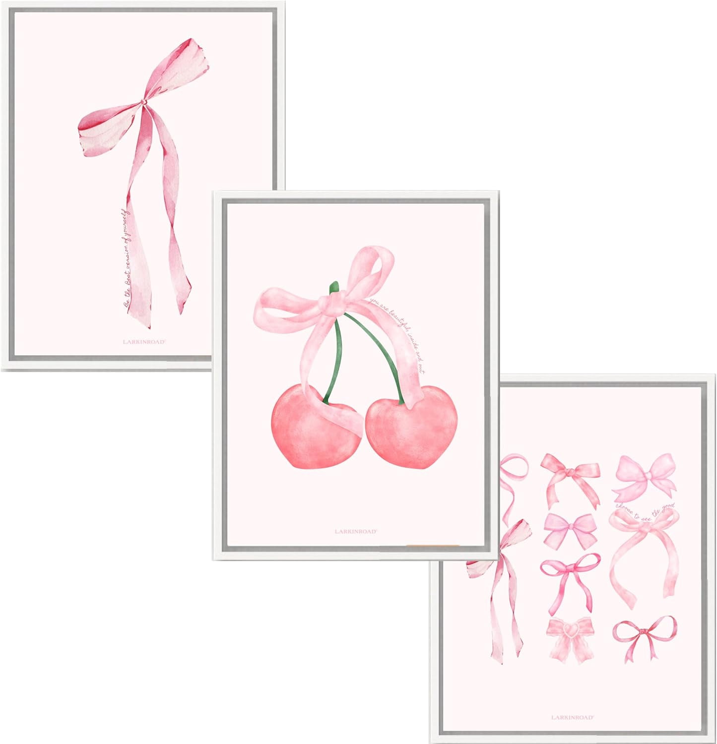 JANS.NO1 3 Pink Bow and Cherry Decor Posters, Wall Art - 20"x30" inch ...