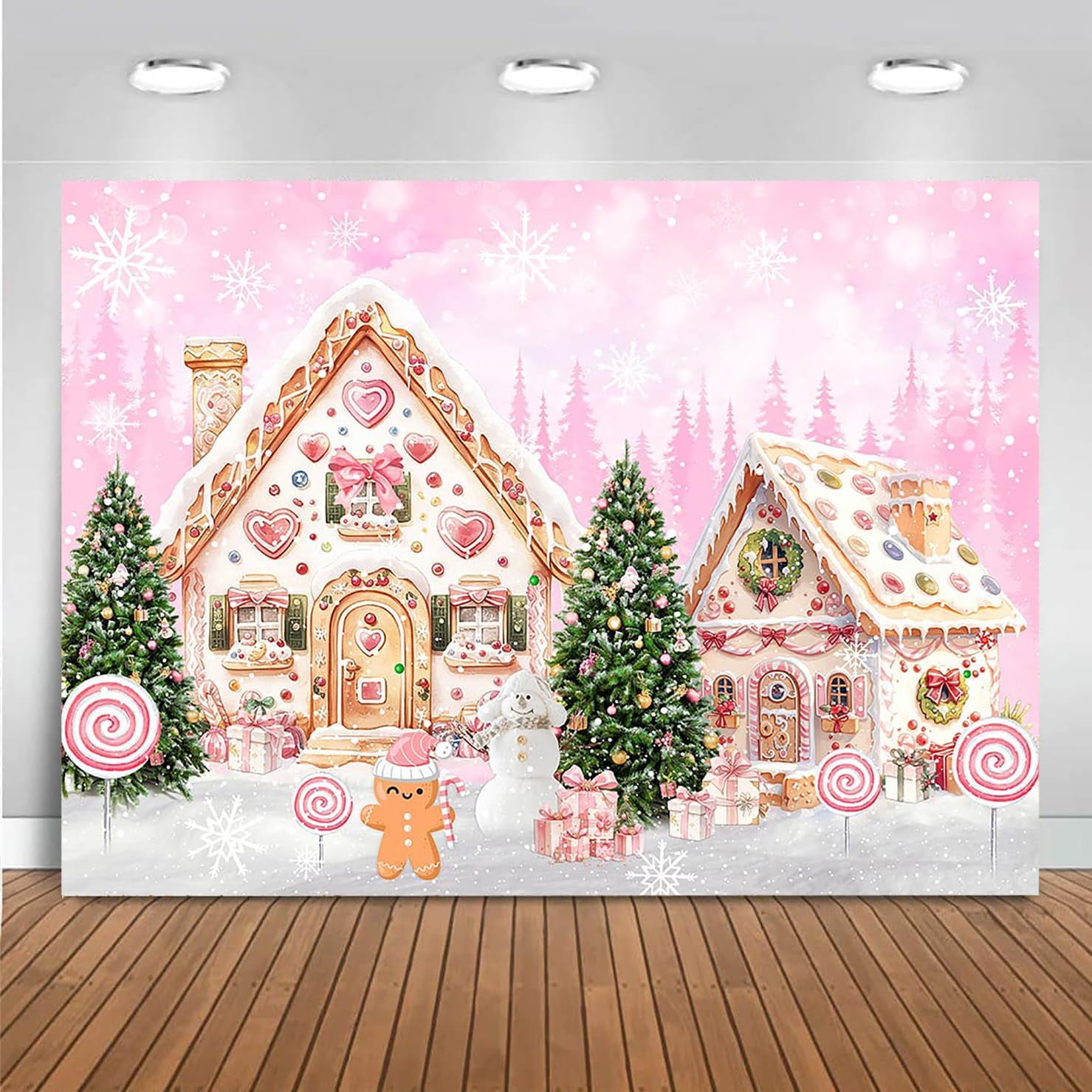JANS.NO1 40in*60in Christmas Gingerbread Backdrop Pink Gingerbread ...