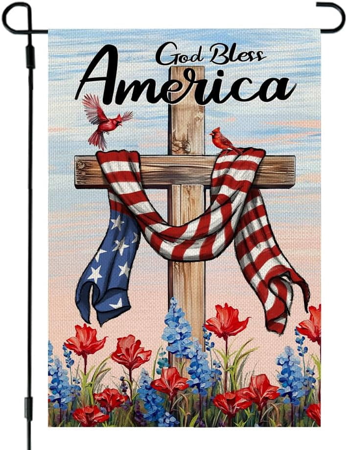 JANS.NO1 4th of July Cross Garden Flag God Bless America Double Sidedes ...