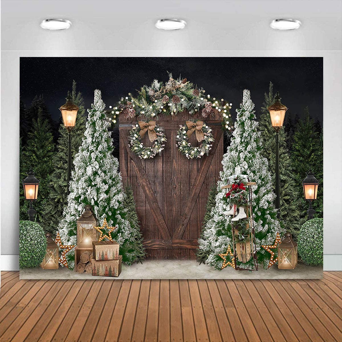 JANS.NO1 52in*60in Christmas Photography Backdrop Winter Rustic Wood ...