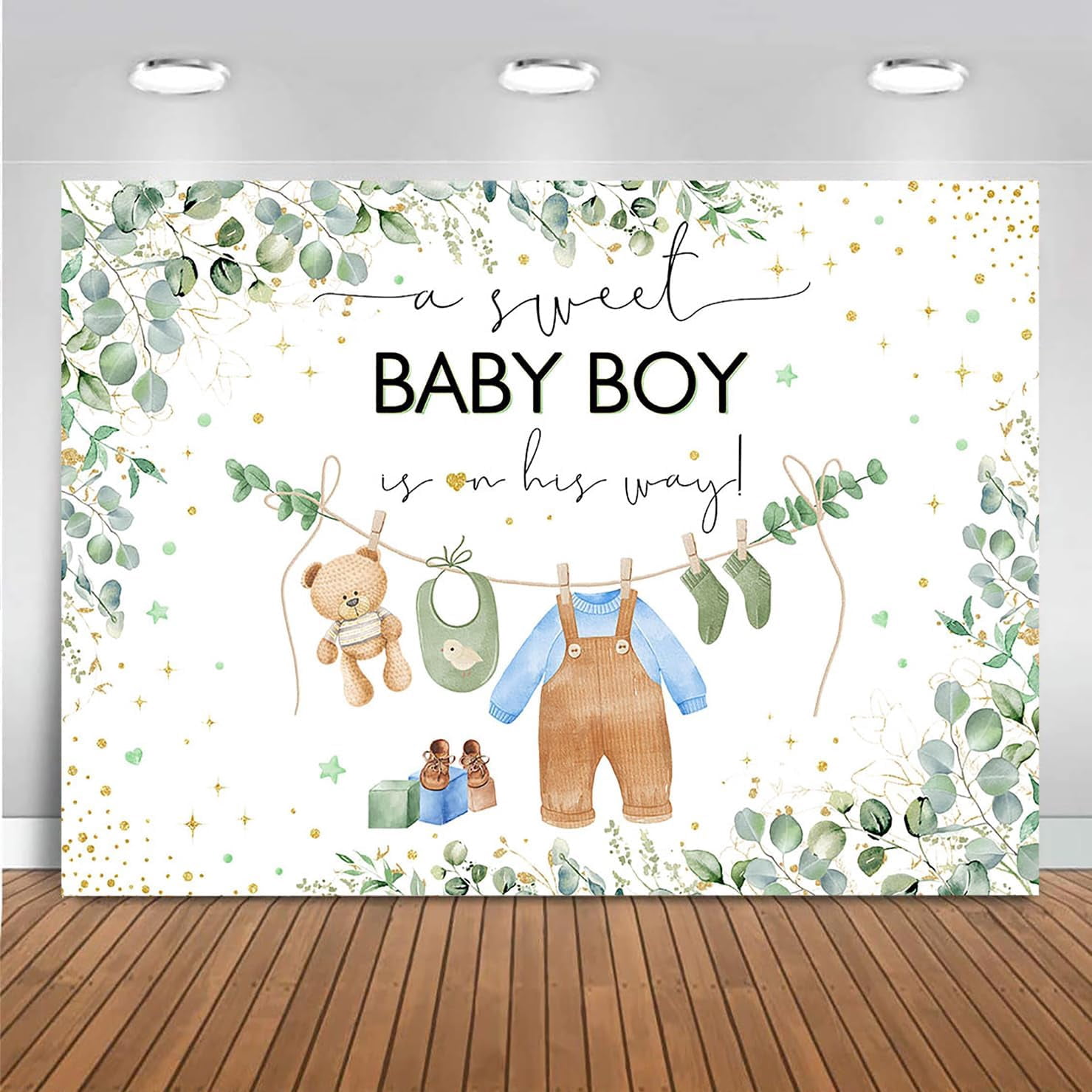 JANS.NO1 Baby Boy Backdrop for Baby Shower Oh Baby Green Leaves Boy ...
