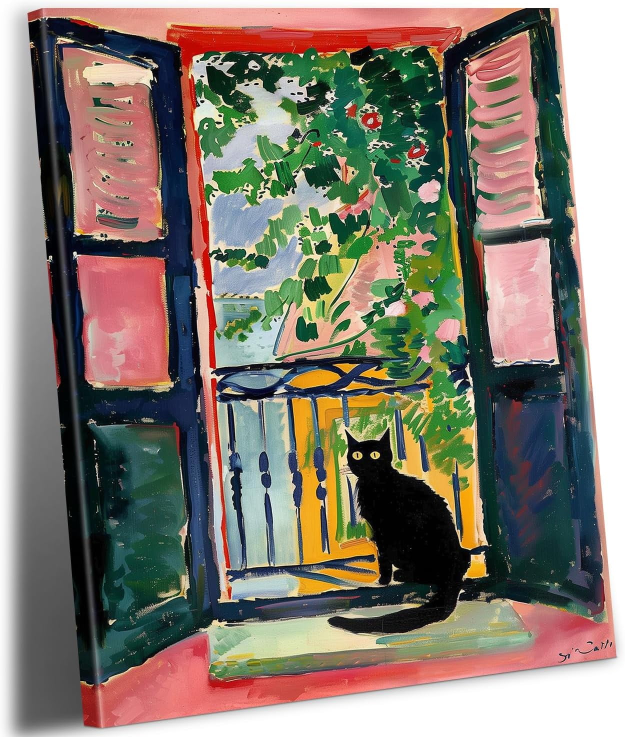 JANS.NO1 Black Cat Canvas Wall, Matisse Open Window Print Cute Cat ...
