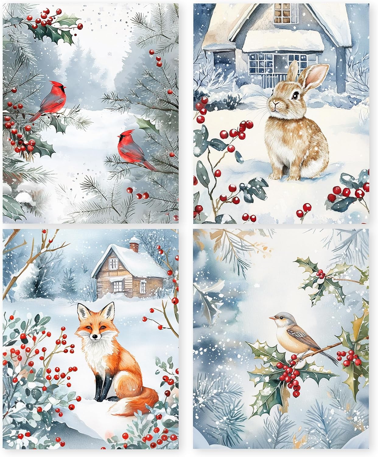 JANS.NO1 Blue Christmas Winter Wall Art Poster Prints Set of 4, Winter ...